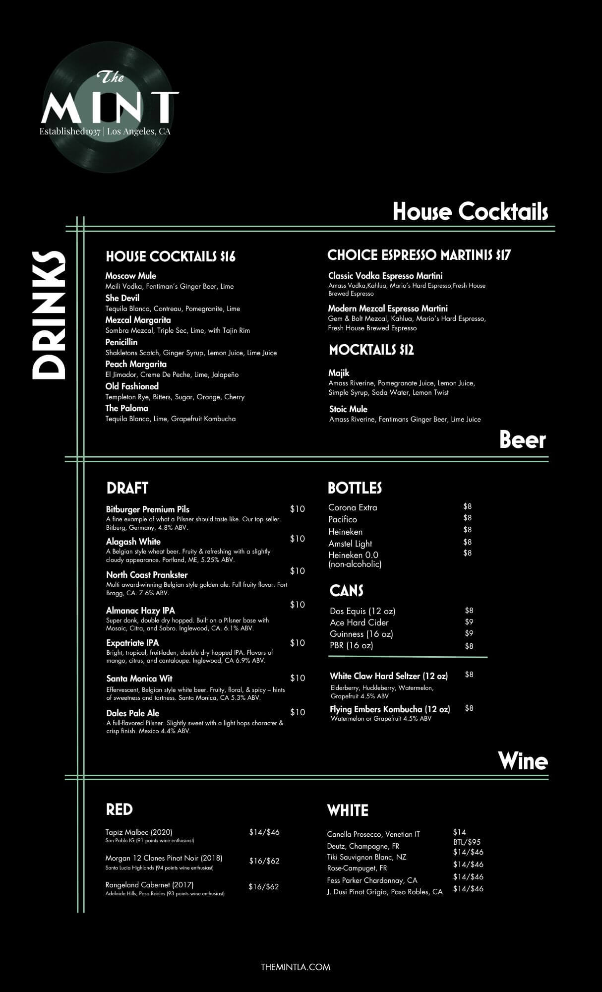 Drinks Menu | The Mint LA
