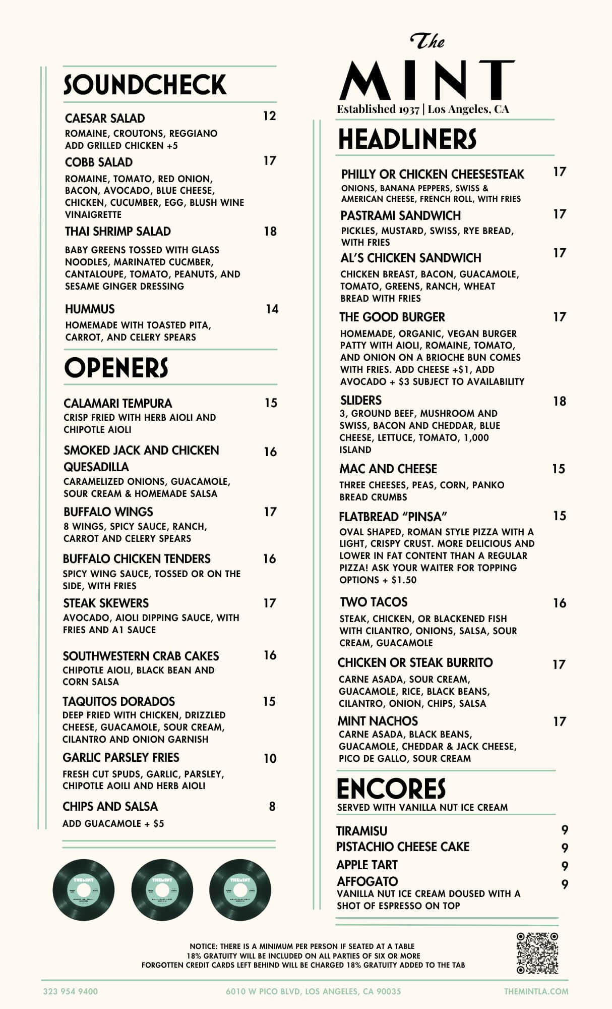 Food Menu | The Mint LA