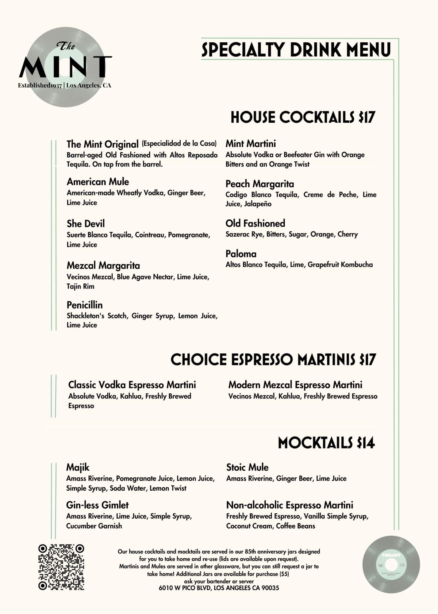 Menu | The Mint LA